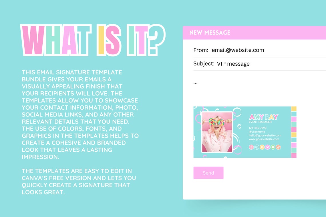 Fun Email Signature Set - Bundle of 4 Colorful Editable Email Templates ...