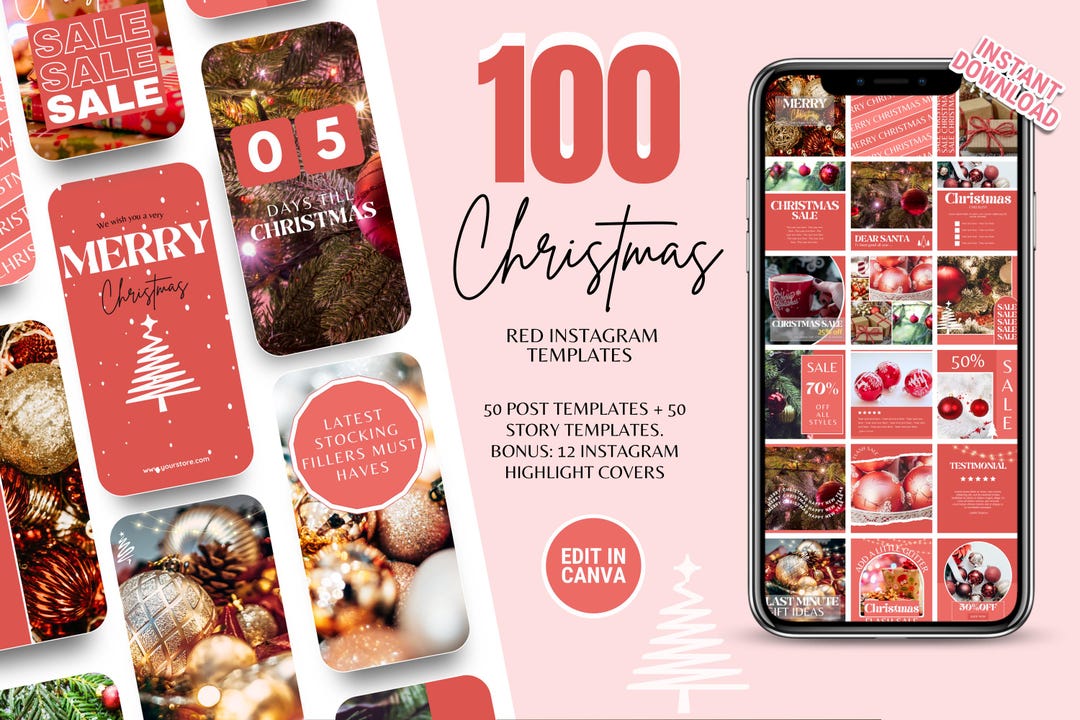 Christmas Instagram Template Bundle: Bright Festive Xmas Posts, Stories ...