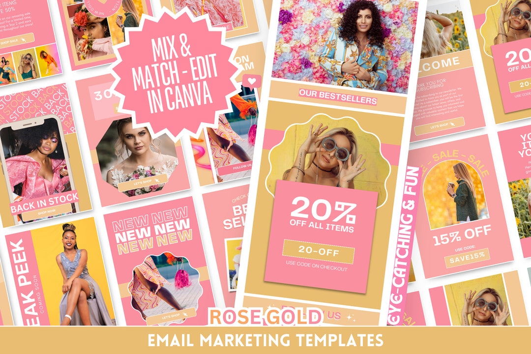 Newsletter Template Bundle - Pink Rose Gold Canva Email Marketing ...