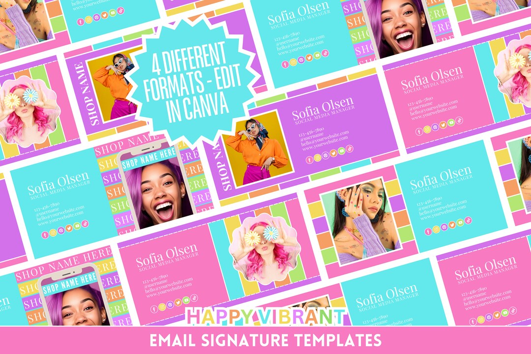 Colorful Email Signature Bundle - Set of 4 Editable Rainbow Email ...