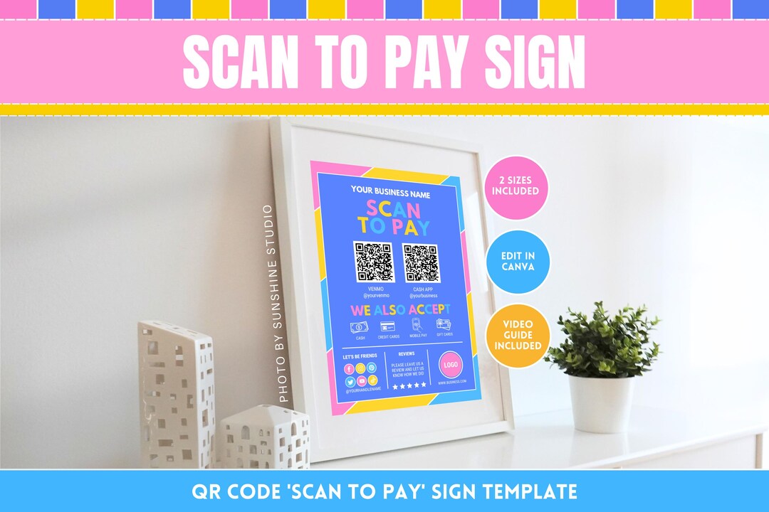 Scan to Pay Template QR Code Sign - Easy Payment & Follow Us on Social ...