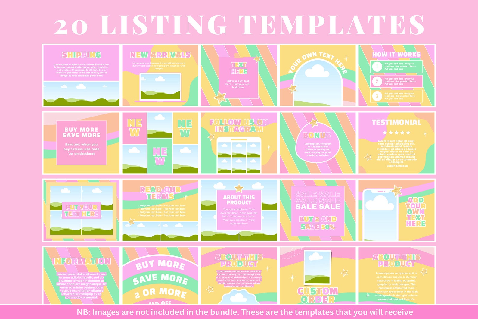Rainbow Pastel Branding Kit for Your Etsy Shop: Happy Colors Banners ...