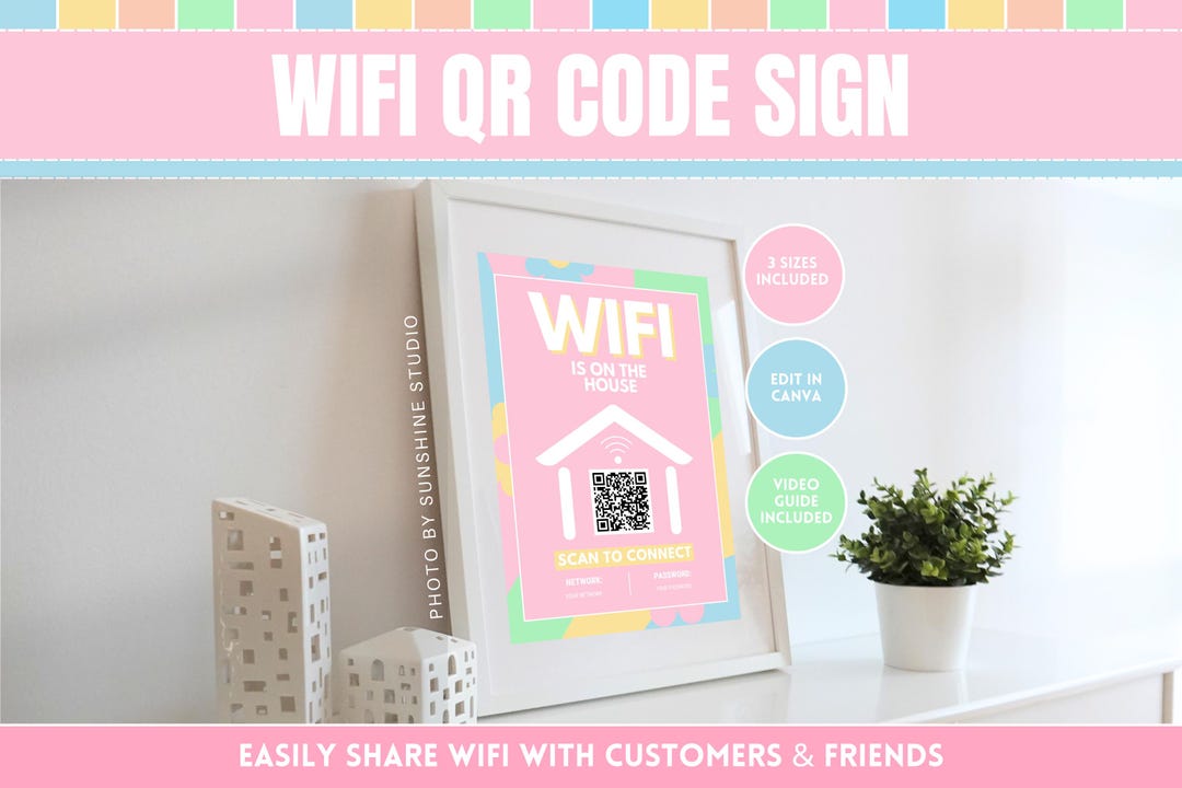 Pastel Wifi QR Code Sign - Editable Wifi Password Sign - Printable and ...