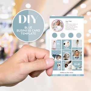 Blue Business Card Template With QR Code and Social Media Icons - Edit ...