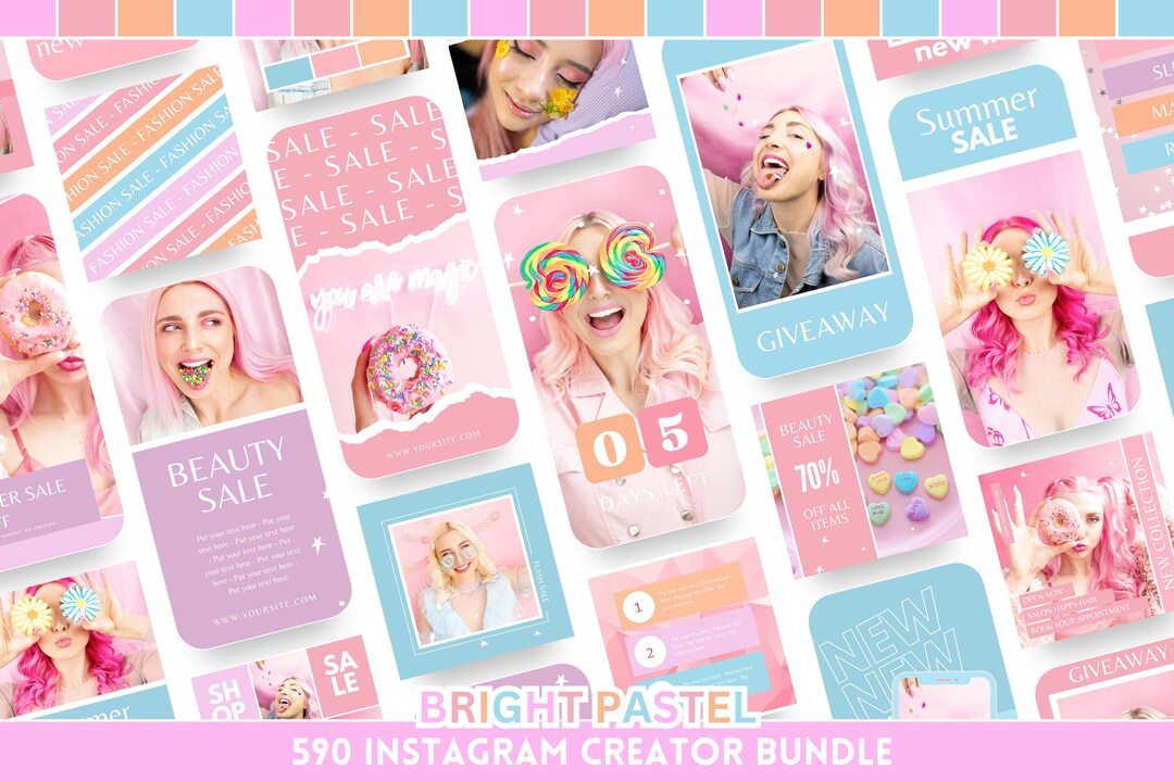 Bright Pastel Instagram Template Package - Canva Posts, Stories ...