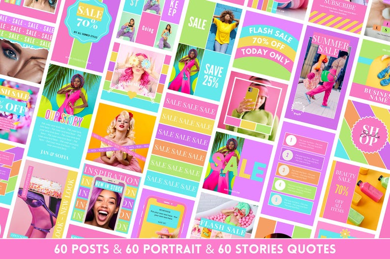 Happy Vibrant Instagram Template Bundle: Colorful Bold Posts, Stories ...