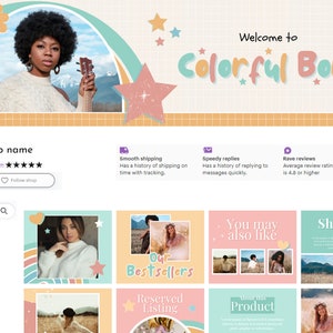 Modern Boho Etsy Store Branding Kit - Retro Pastel Cover Banners ...