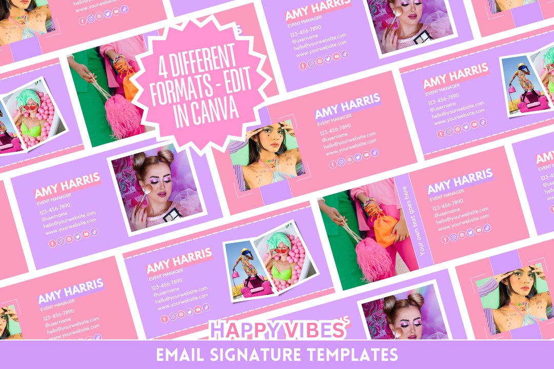 Pretty Email Signature Bundle - Set of 4 Cute Editable Email Templates ...