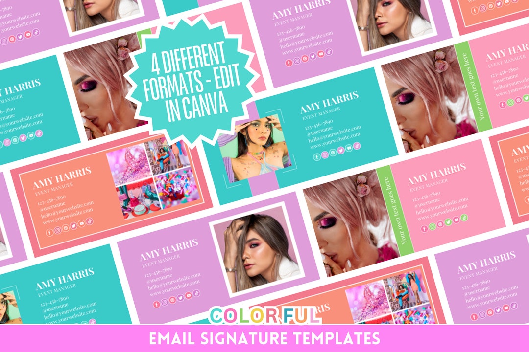 Colorful Email Signature Bundle - Set of 4 Cute Editable Email ...