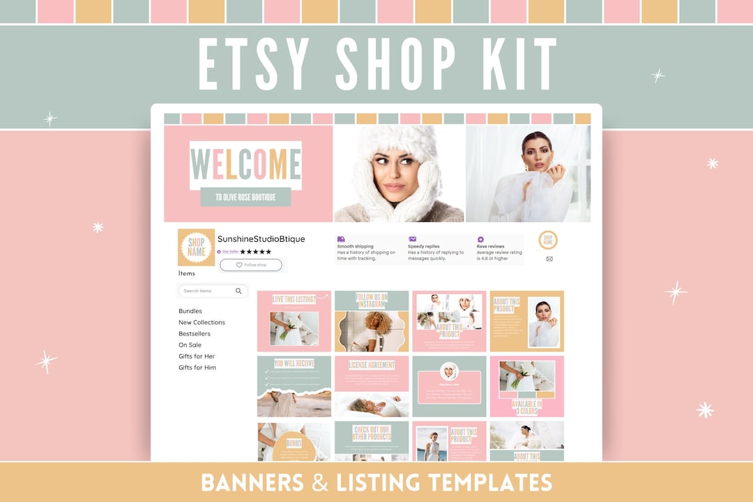 Pastel Etsy Shop Kit - Elegant and Beautiful Store Branding - Olive ...