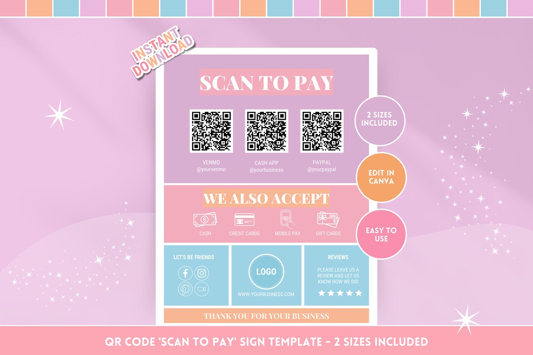 Scan to Pay Template QR Code Sign Easy Payment & Follow Us on Social ...