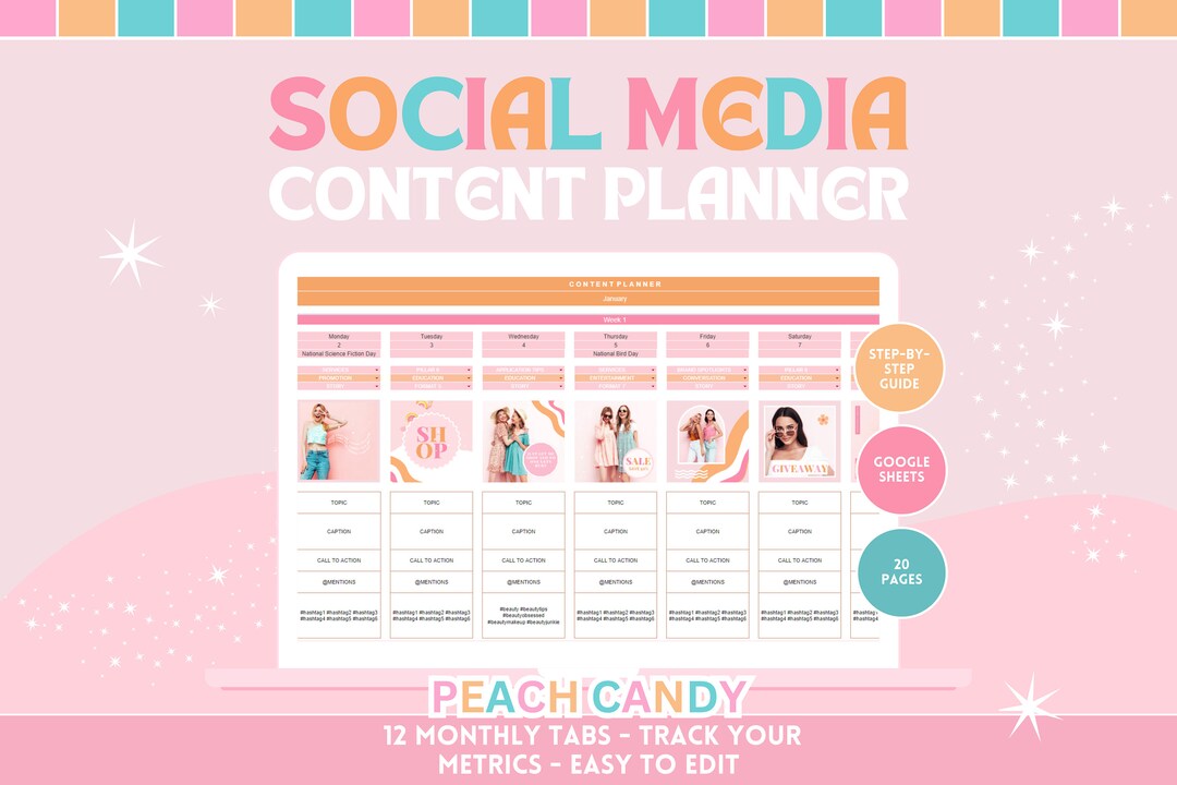 Social Media Planner Google Sheets Content Calendar Peach Candy Growth ...