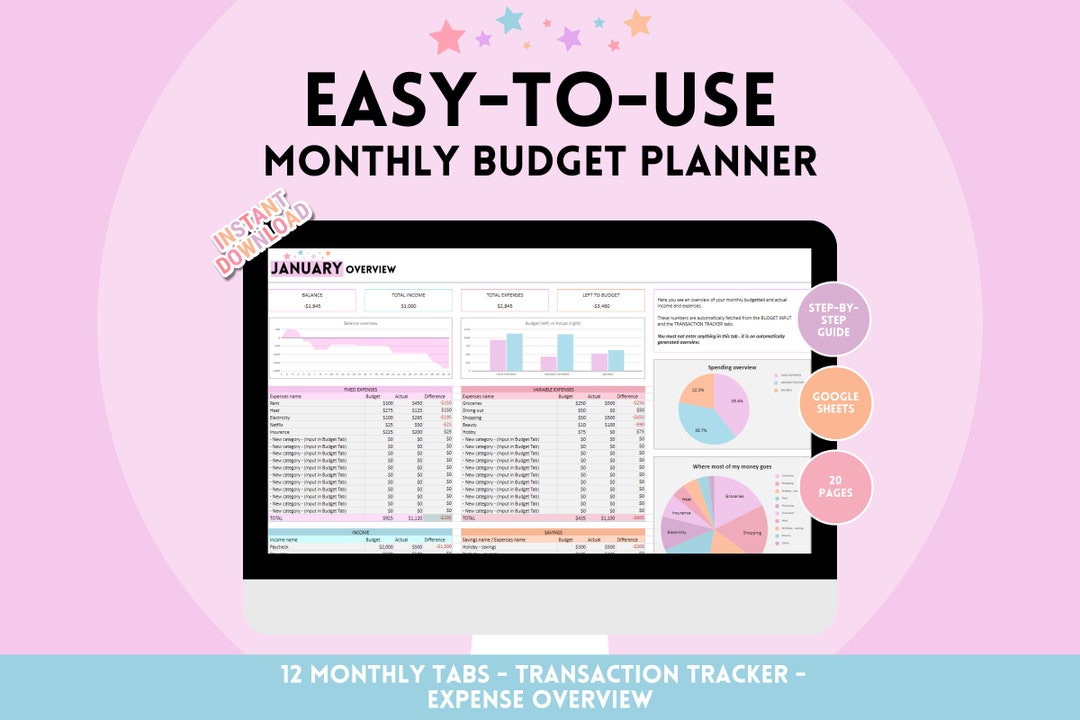 12-month Budget Spreadsheet Planner Track Your Income - Etsy