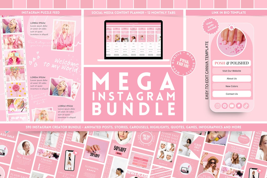 Mega Instagram Template Bundle Kit: Posts, Stories, Puzzle, Carousels ...