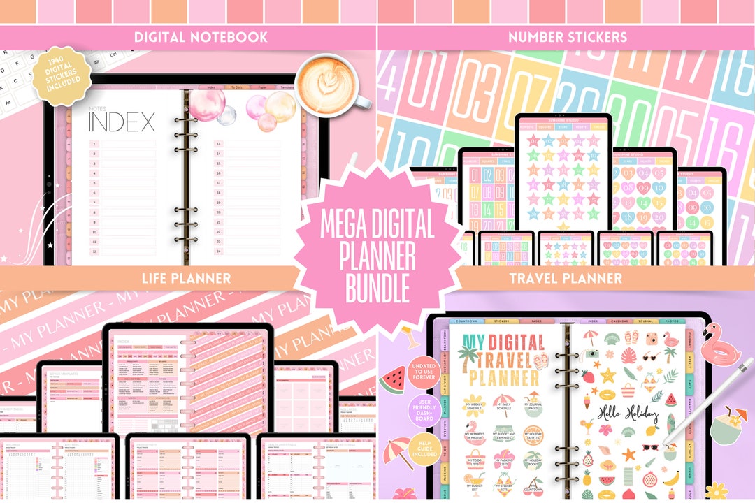 Pastel Digital Planner Bundle - Life Planner, Travel Planner, Notebook ...