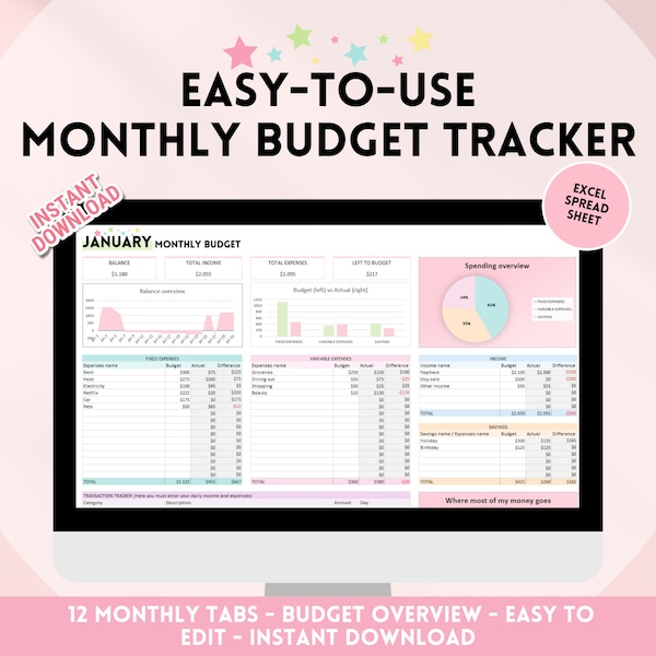 Excel Monthly Spending Tracker - Etsy