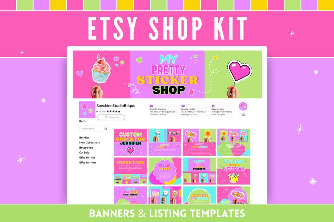 Sticker Etsy Shop Kit - Sticker Etsy Store Banners and Listing ...