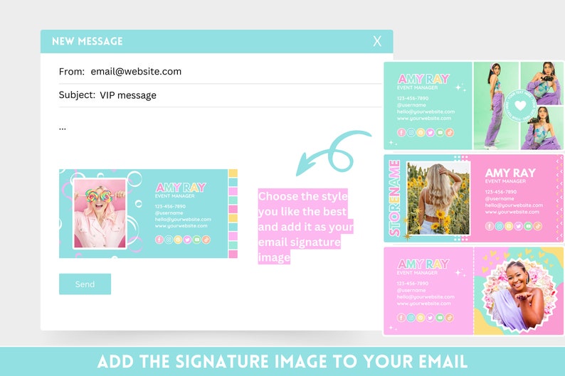 Fun Email Signature Set - Bundle of 4 Colorful Editable Email Templates ...