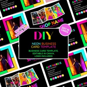 Neon Business Card Template - Colorful Business Card Design - Edit in ...