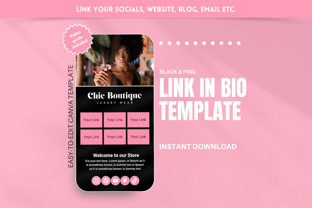 Link in Bio Template - Black & Pink Instagram Landing Page - Canva ...