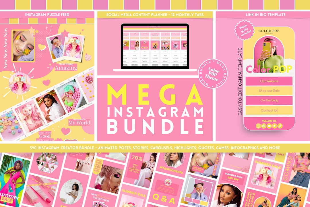 Mega Instagram Bundle Kit: Color POP Posts, Stories, Puzzle, Carousels ...