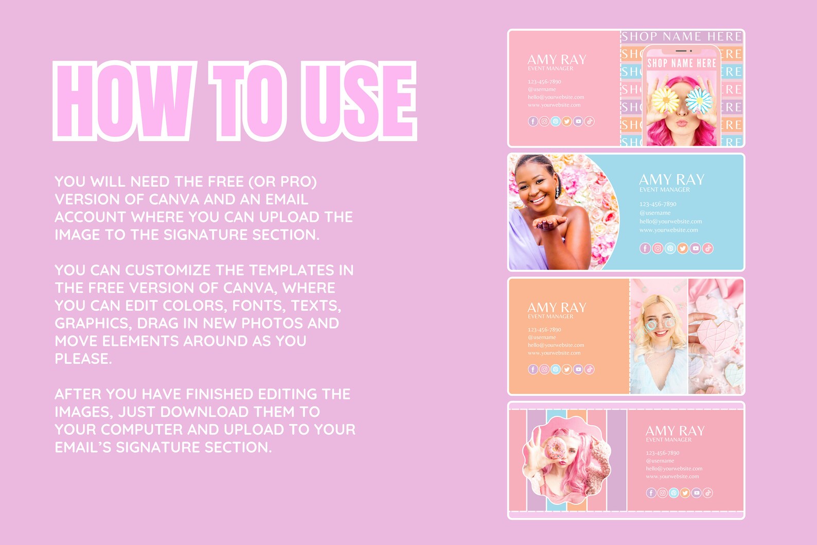 Fun Email Signature Set - Bundle of 4 Editable Email Templates - Edit ...