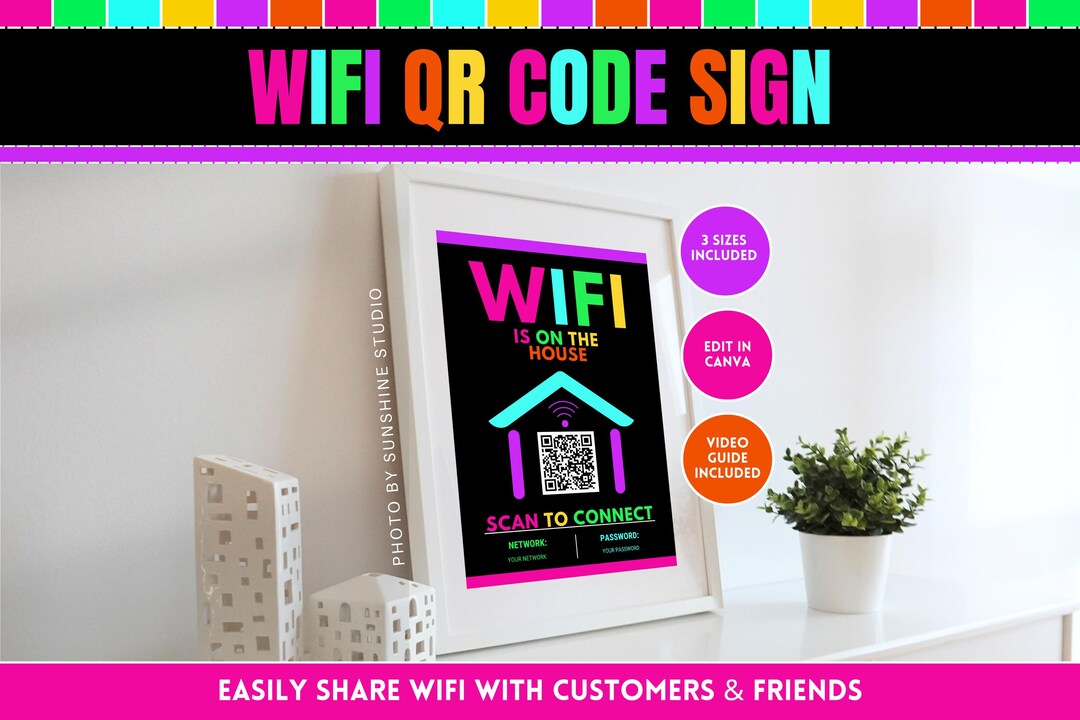 Neon Wifi QR Code Sign - Editable Wifi Password Sign - Printable and ...