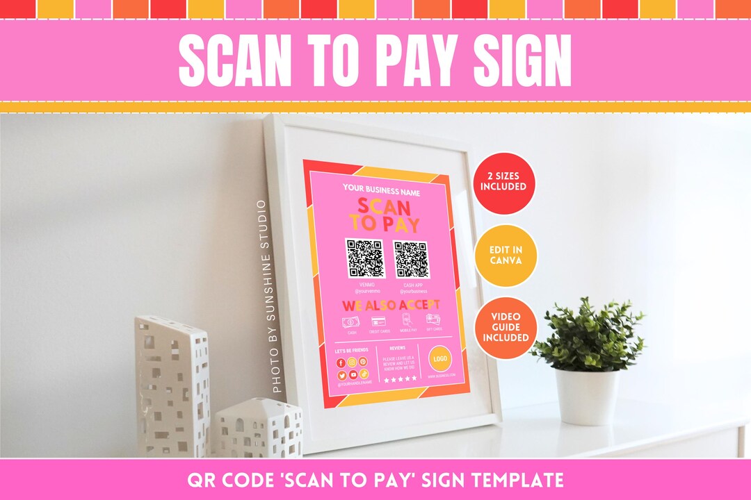 Scan to Pay Template QR Code Sign Easy Payment & Follow Us on Social ...