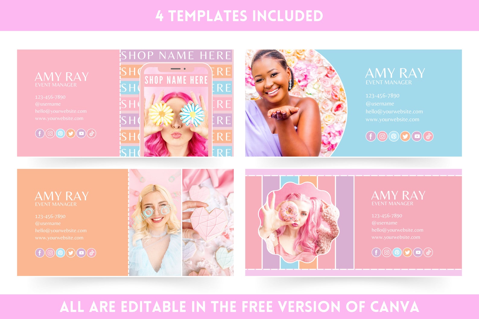 Fun Email Signature Set - Bundle of 4 Editable Email Templates - Edit ...