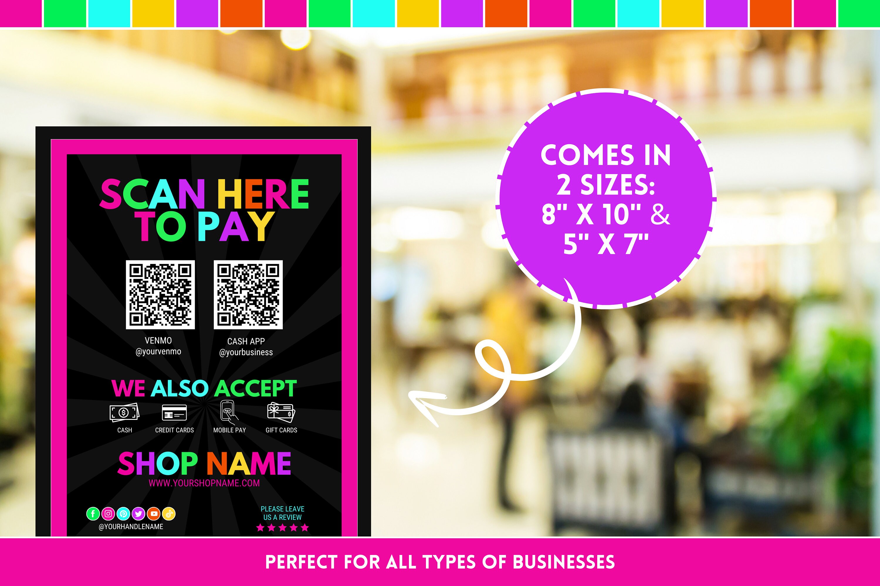 Neon Scan to Pay Template QR Code Sign - Easy Payment & Follow Us on ...
