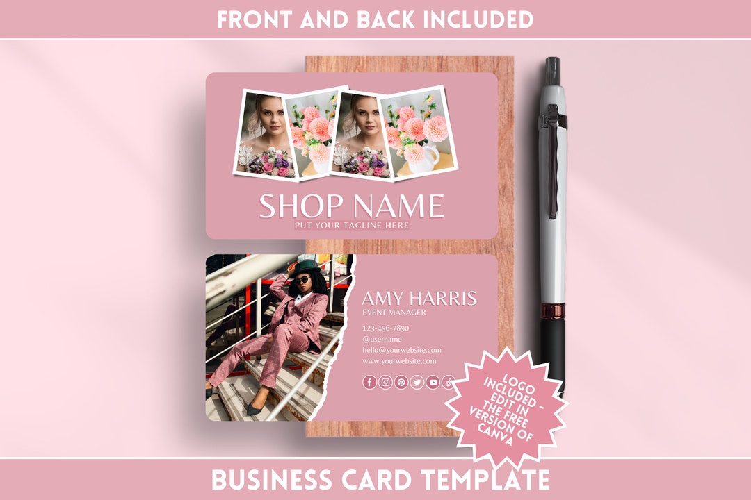 Cute Business Card Template Blush Pink Business Card Design Edit in ...