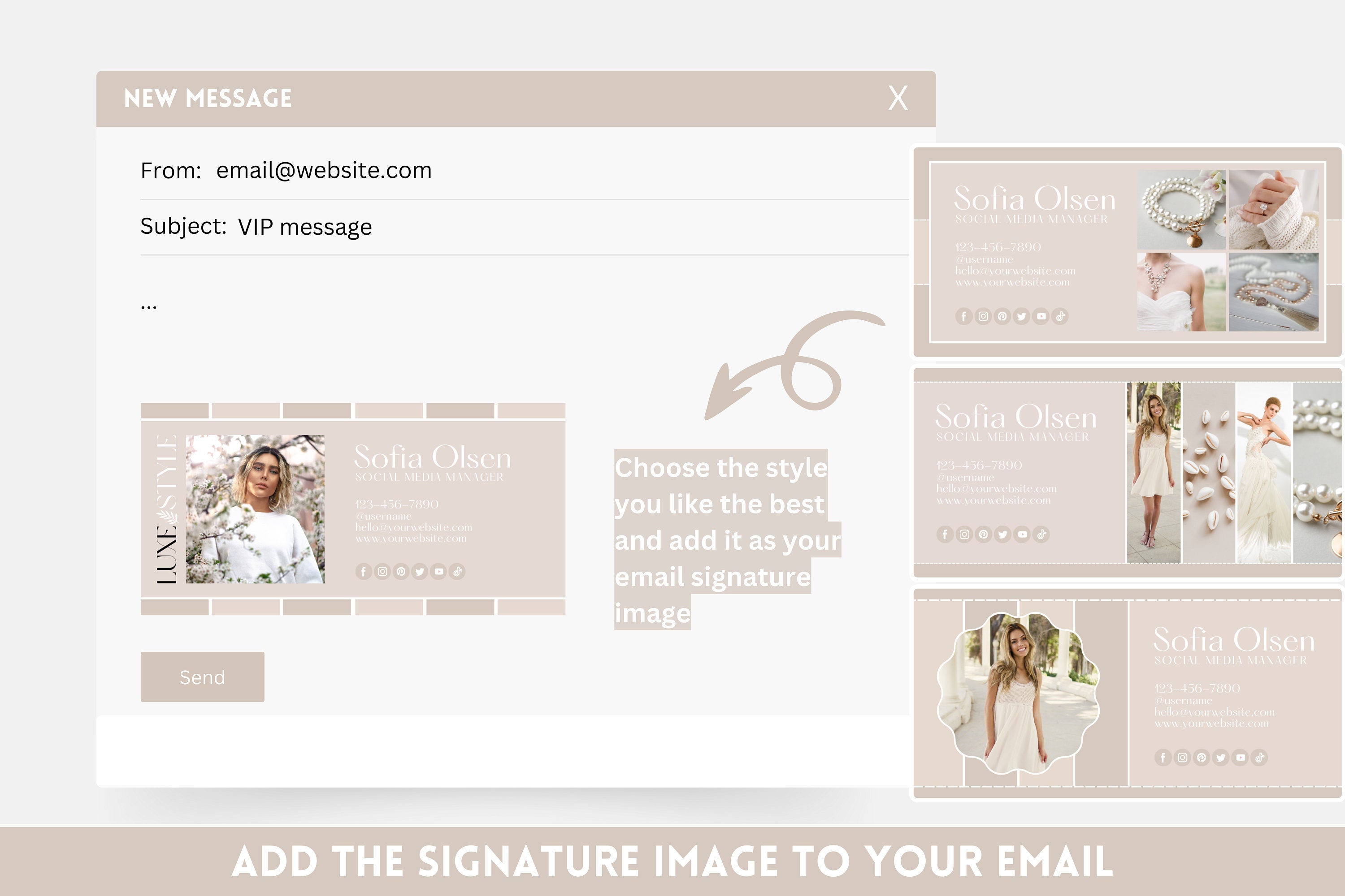 Boho Email Signature Bundle - Set of 4 Editable Peach Email Templates ...