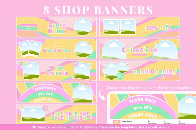 Rainbow Pastel Branding Kit for Your Etsy Shop: Happy Colors Banners ...