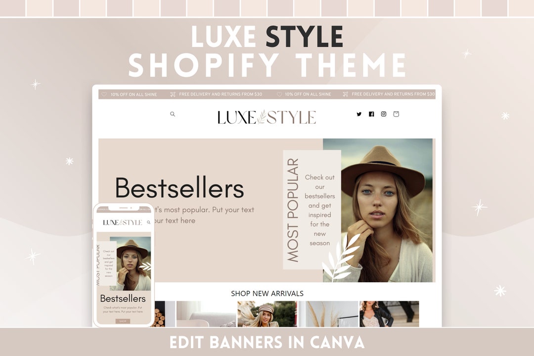 Boho Shopify Theme Banners & Logo Templates Aesthetic Light Beige ...