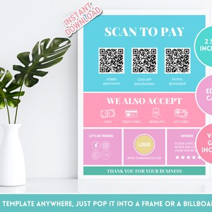 Colorful Scan to Pay Template - QR Code Sign - Easy Payment Display ...