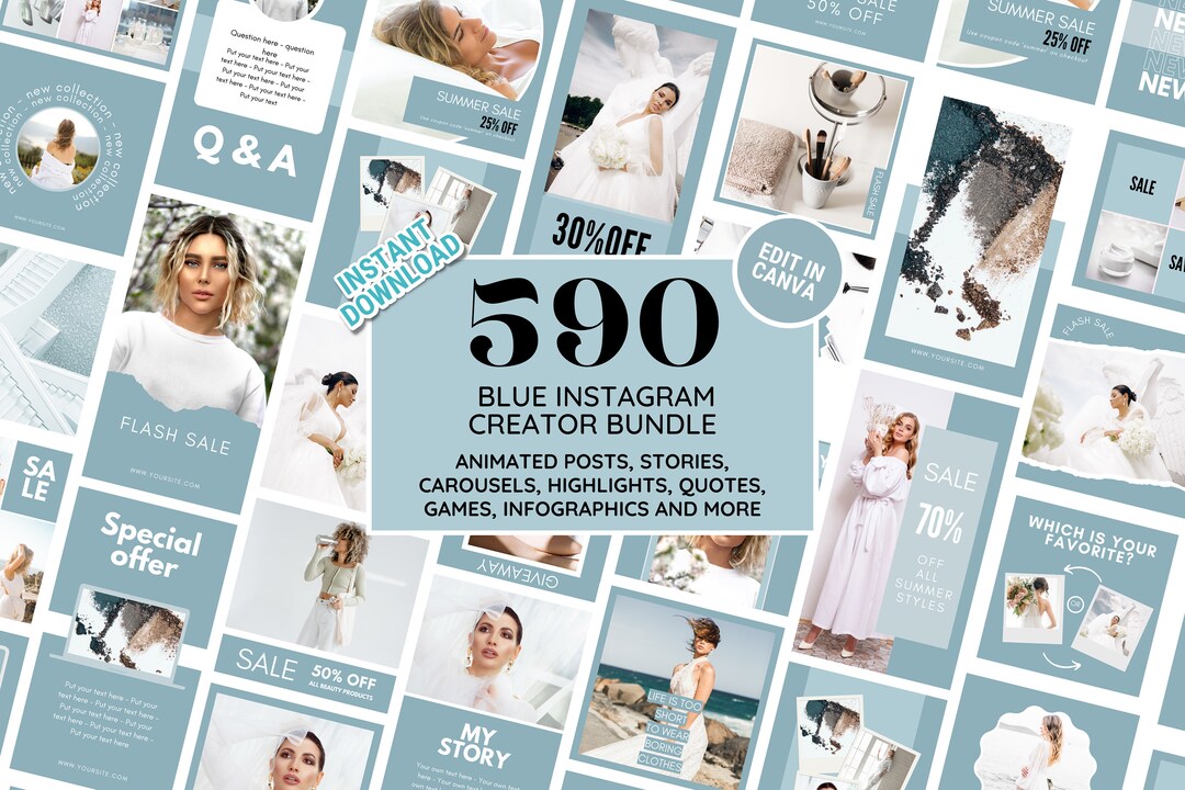 Instagram Template Bundle: Blue Social Media Branding Kit Posts ...