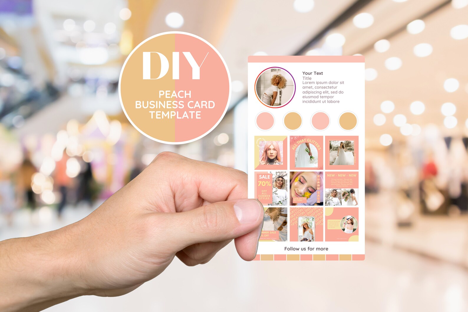Peach Business Card Template With QR Code and Social Media Icons - Edit ...