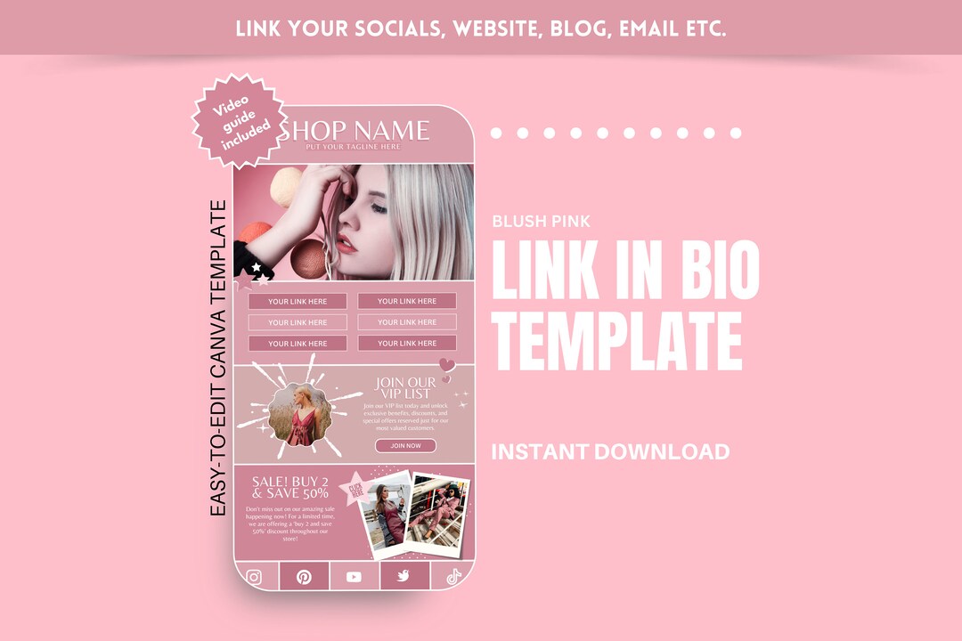 Cute Link in Bio Template - Small Business Canva Website - Blush Pink ...
