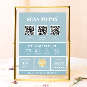 Blue Scan to Pay Template QR Code Sign Easy Payment & Follow Us on ...