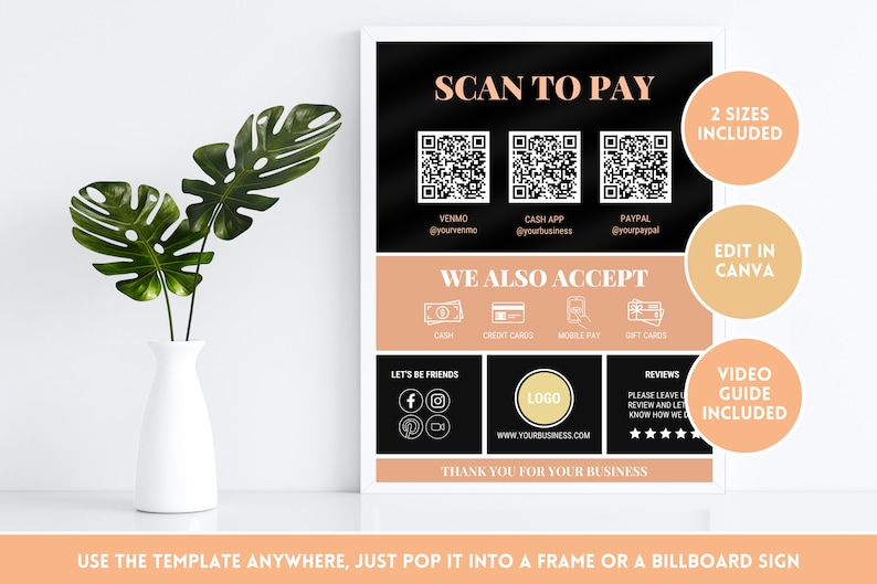 Scan to Pay Template QR Code Sign - Easy Payment & Follow Us on Social ...