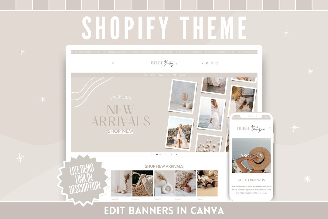 Cute Shopify Theme Light Beige Canva Banners & Logo Templates Easy ...