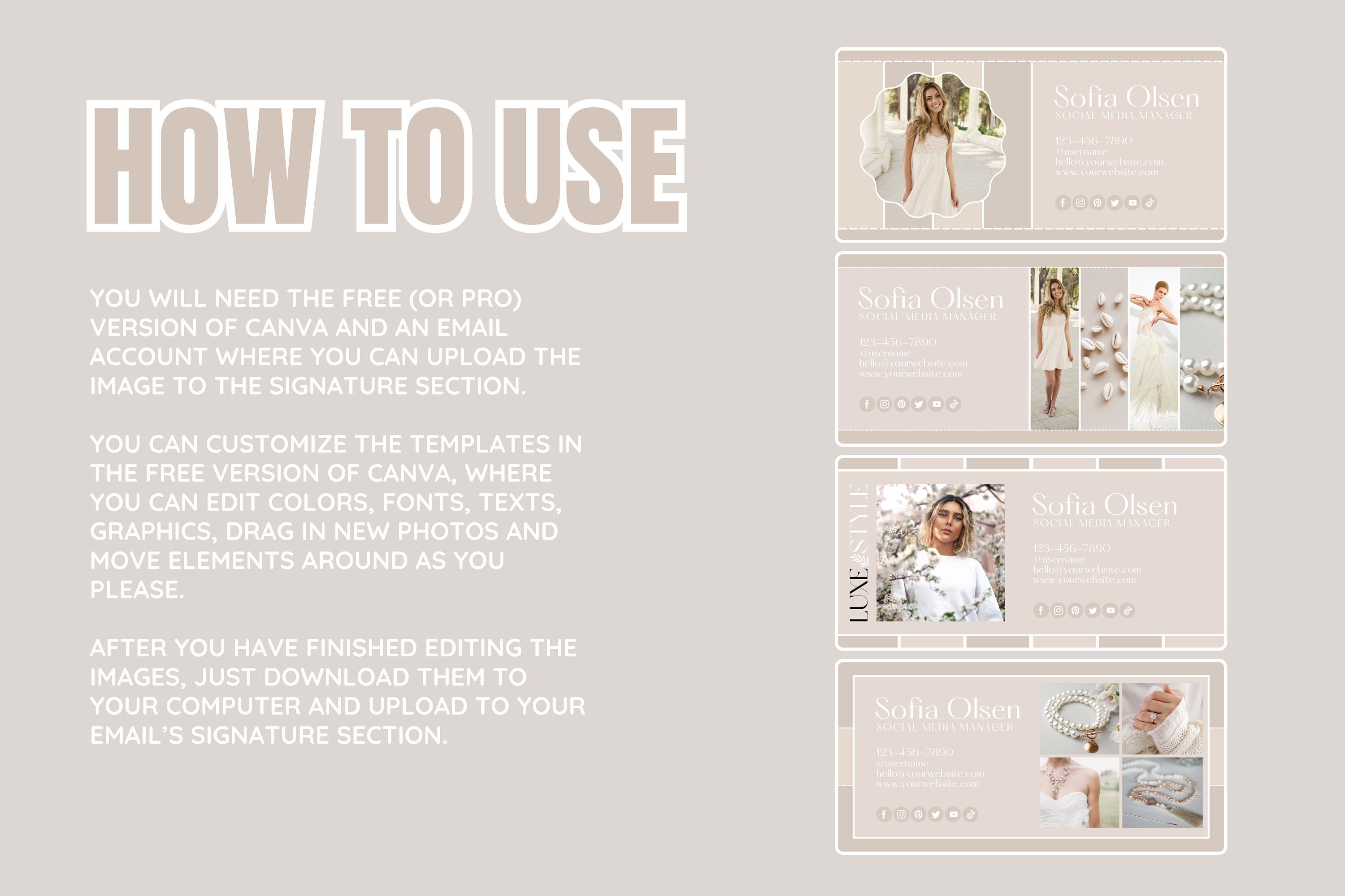 Boho Email Signature Bundle - Set of 4 Editable Peach Email Templates ...
