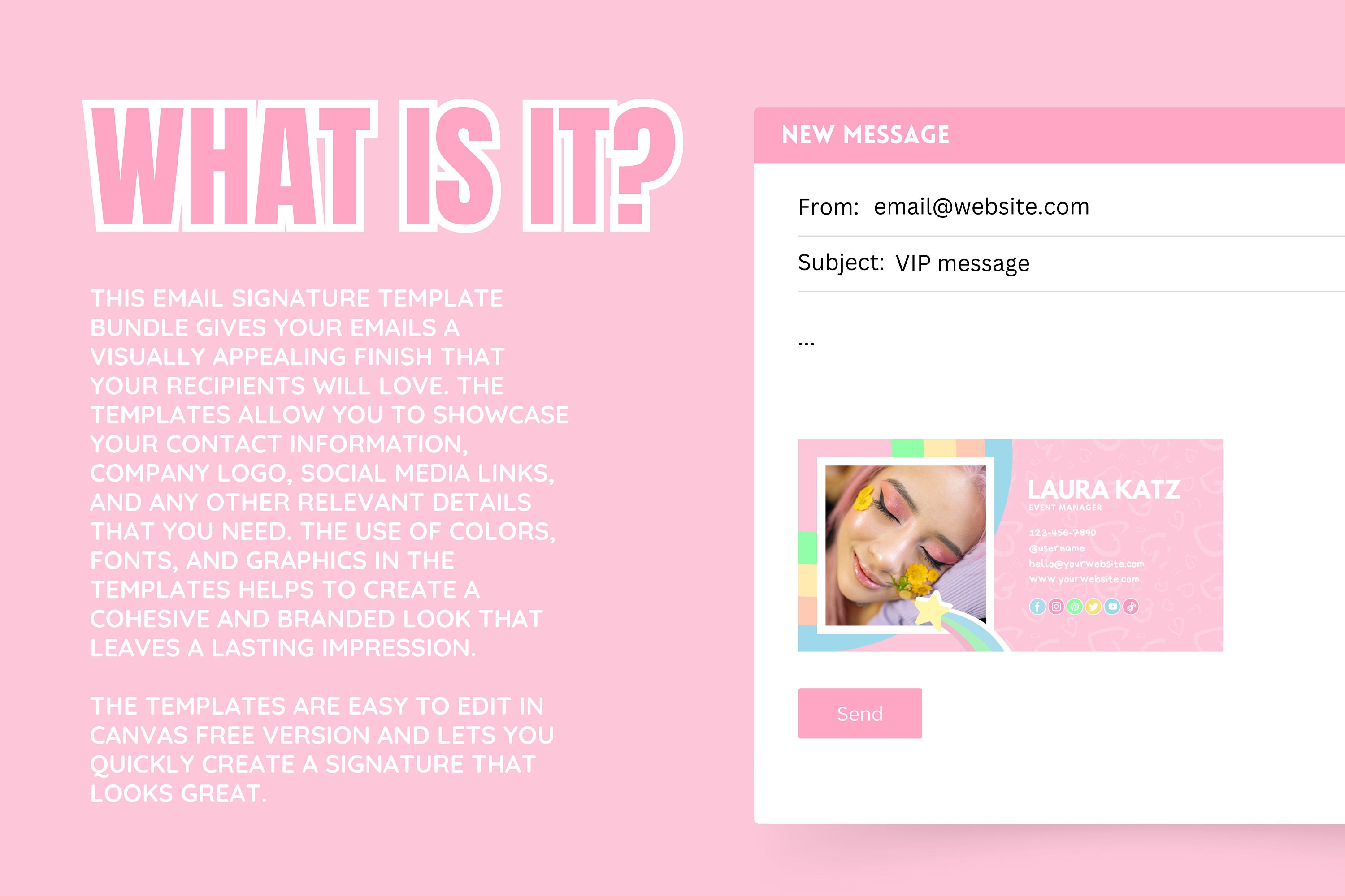 Bright Email Signature Bundle - Set of 4 Cute Editable Email Templates ...