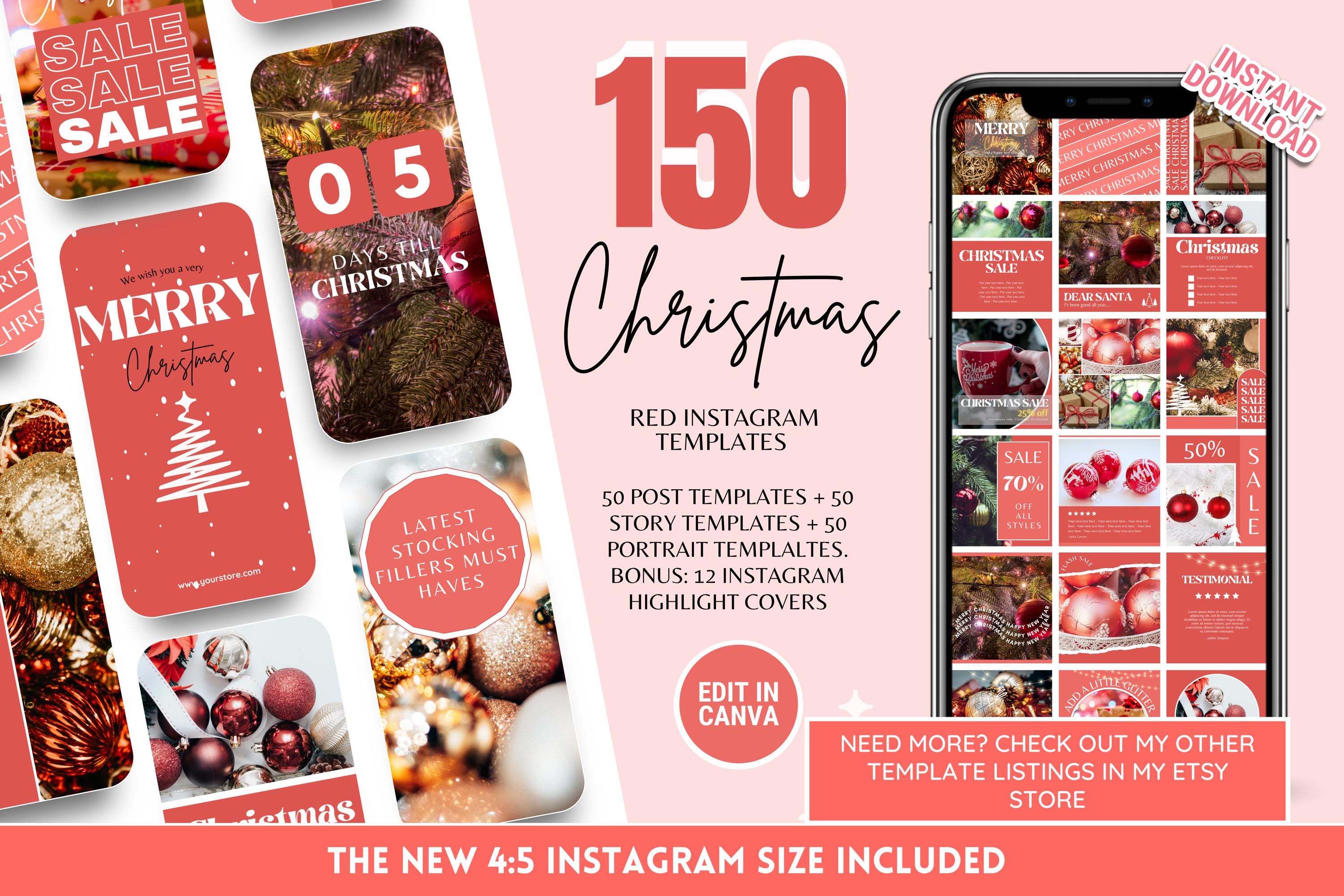 Christmas Instagram Template Bundle: Bright Festive Xmas Posts ...