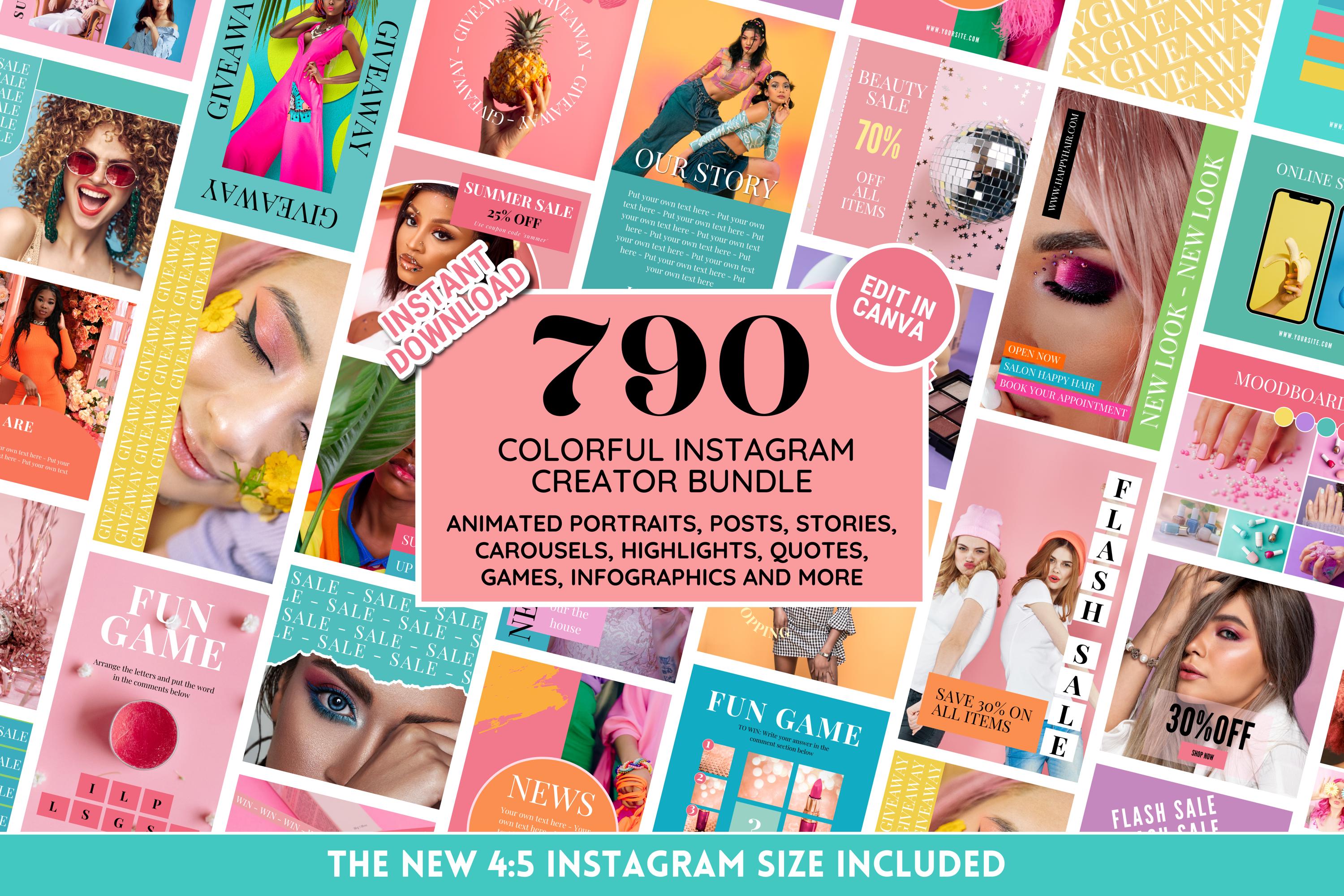Colorful Instagram Template Bundle: Colorful Stories, Posts, Carousels ...