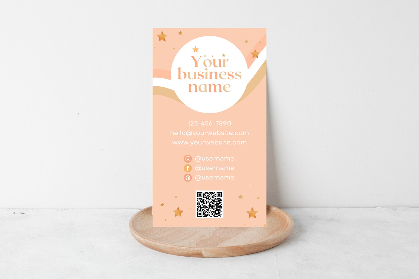 Peach Business Card Template With QR Code and Social Media Icons - Edit ...