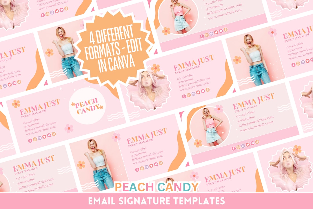Pastel Email Signature Bundle - Set of 4 Editable Peach Email Templates ...