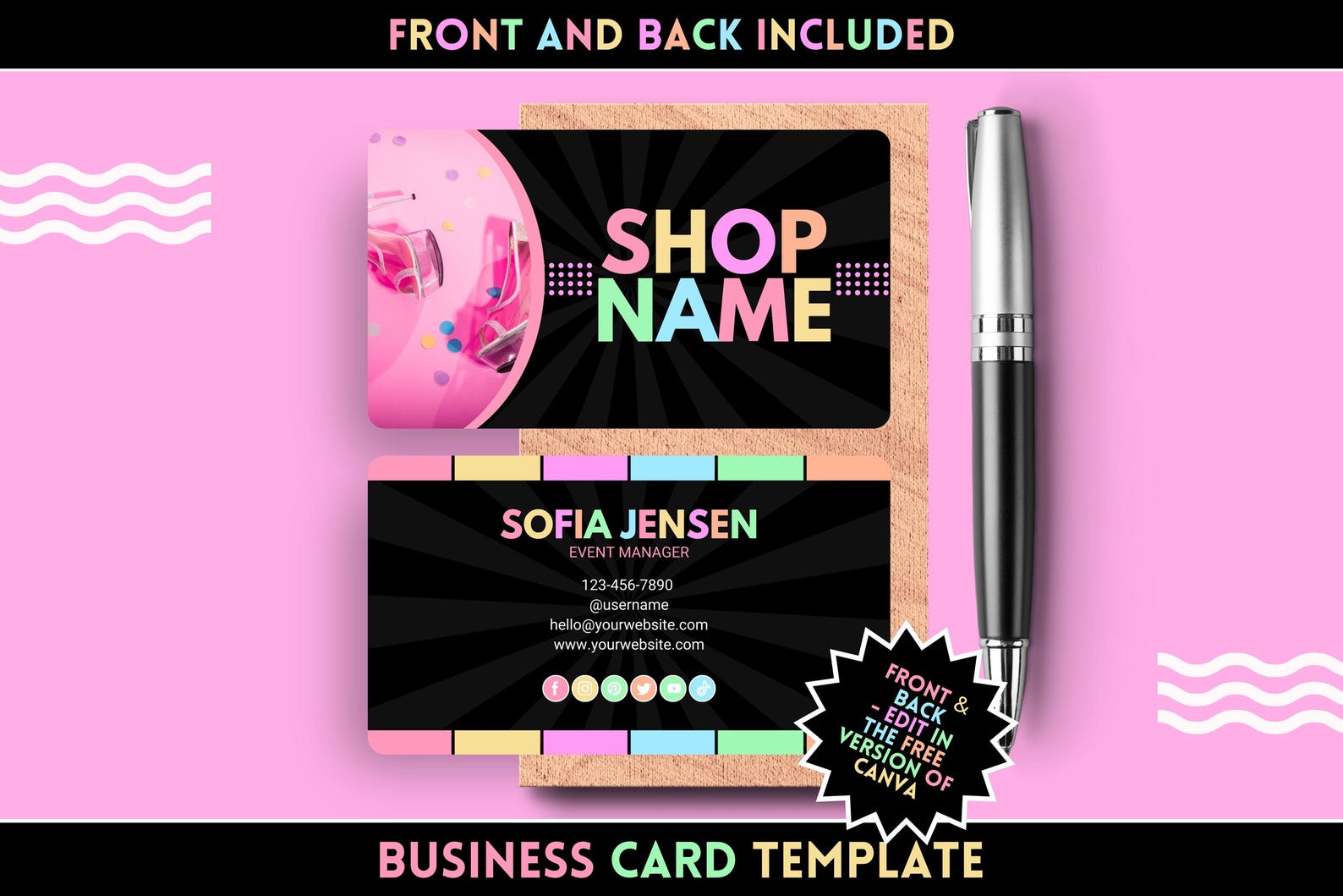 Pastel Neon Business Card Template - Colorful Business Card Design ...