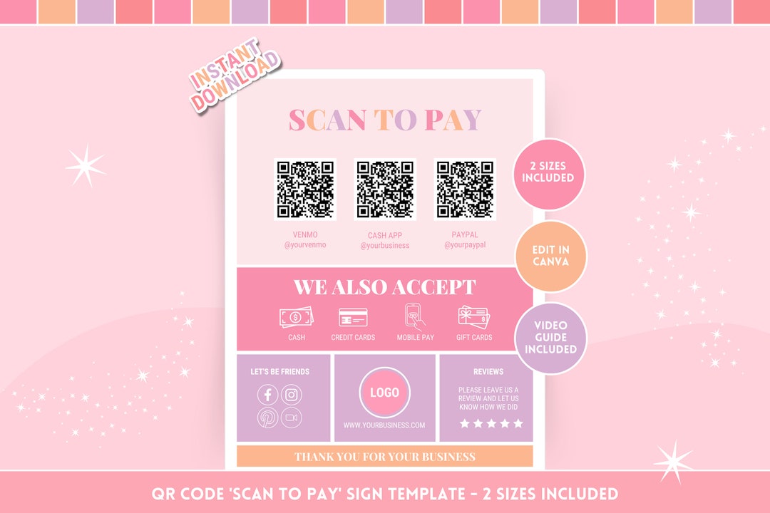 QR Code Sign Scan to Pay Template Easy Payment & Follow Us on Social ...