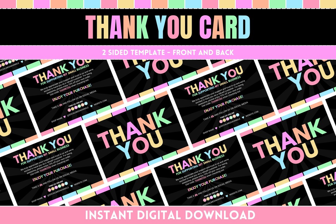 Pastel Neon Business Thank You Card - Cute Template for Fun Packaging ...